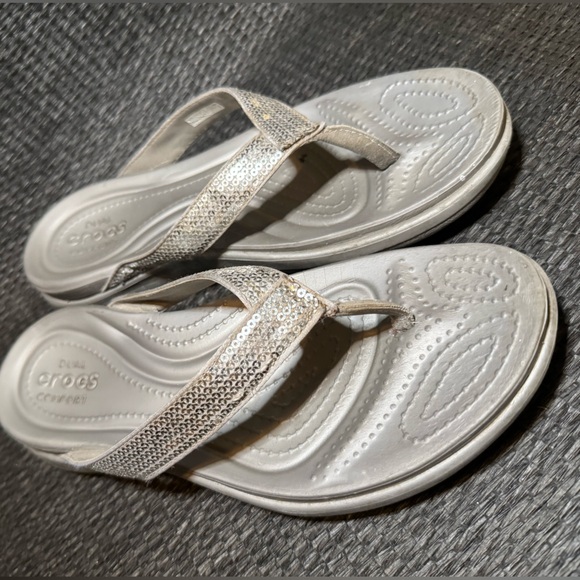 CROCS | Shoes | Crocs Womens Shimmering Silver Sandals | Poshmark